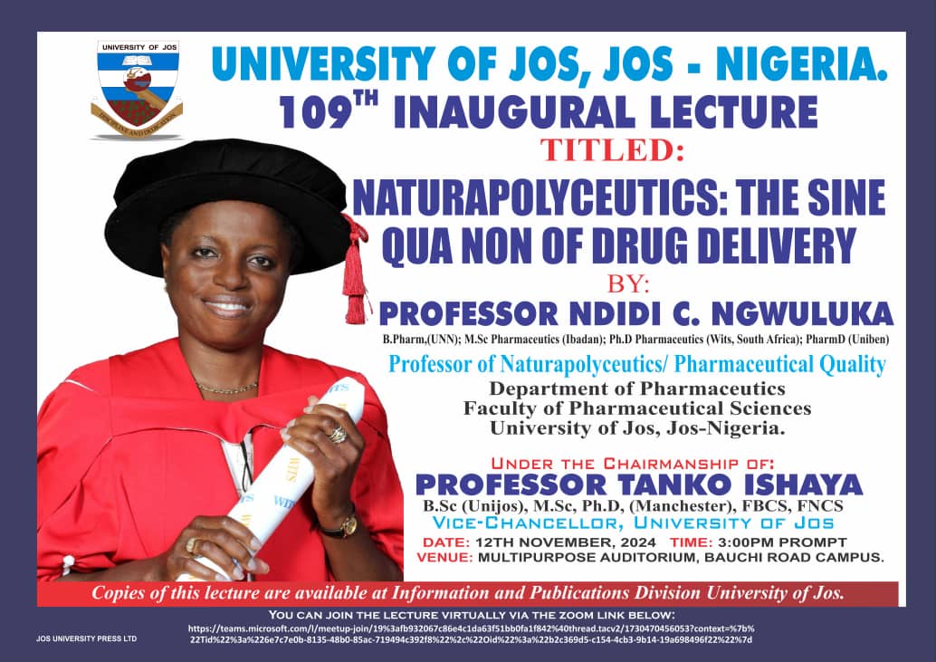 INVITATION TO THE 109TH UNIJOS INAUGURAL LECTURE | University of Jos - Nigeria